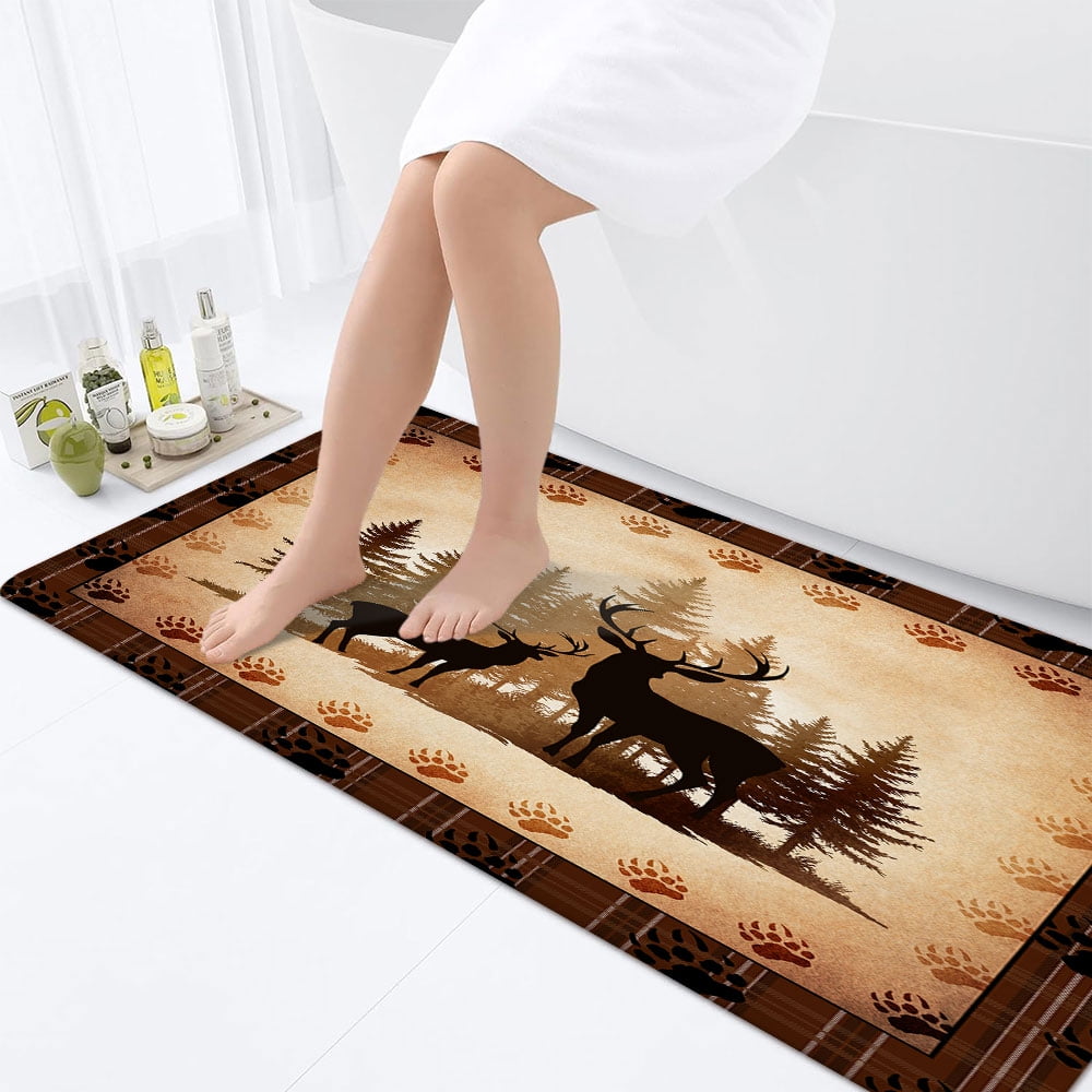 Rustic Cabin Lodge Deer Bath Rugs for Bathroom, Forest Animal Vintage ...