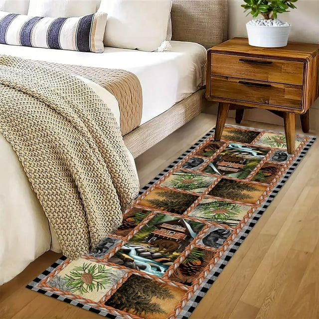 Rustic Cabin Lodge Long Hallway Rug Runners, 2X7Ft, Country Pine Black ...