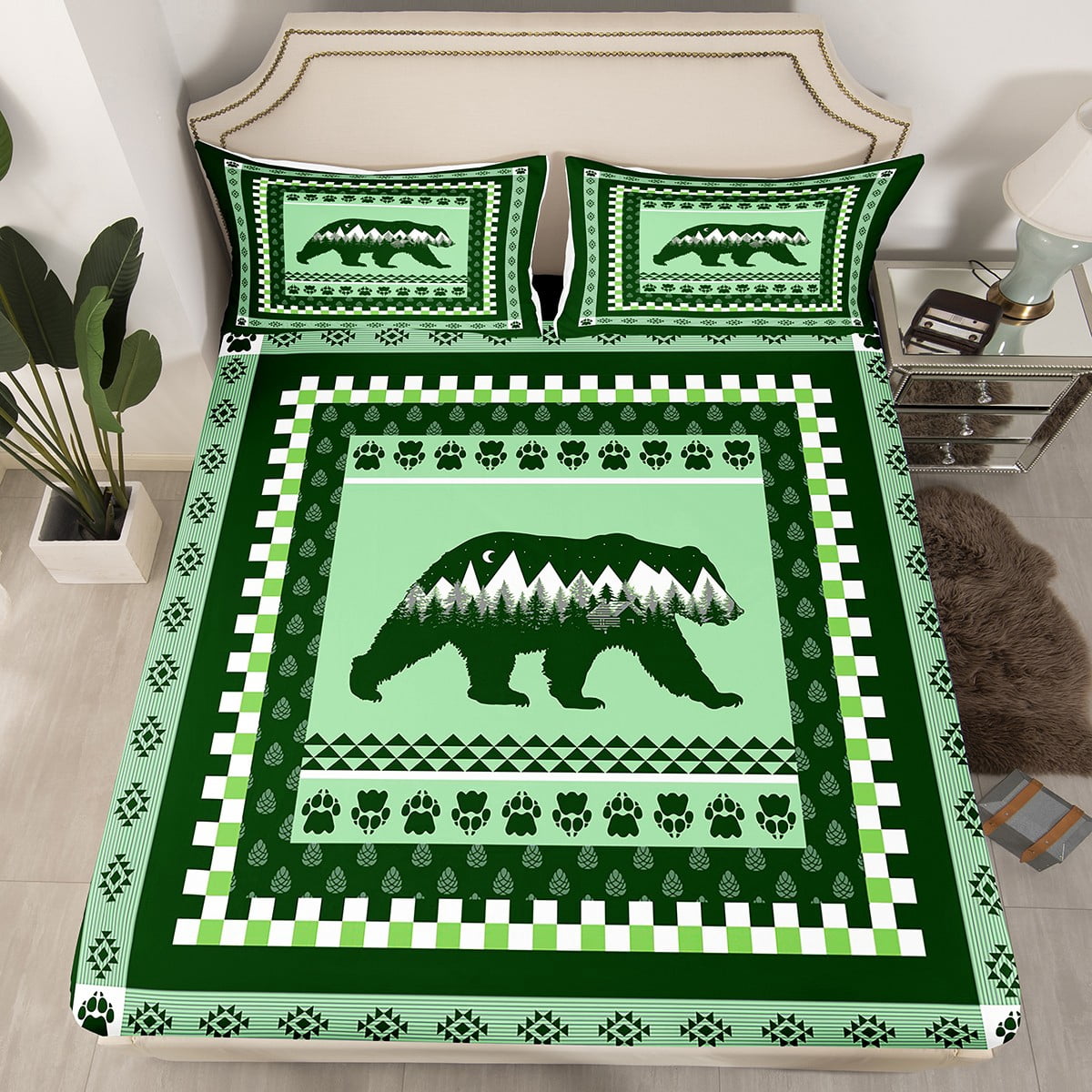 Rustic Cabin Lodge Twin Size Bedding Set,Bear Animal Fitted Sheet Teens ...