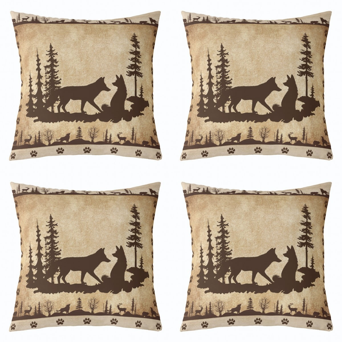 Rustic Cabin Pillow Covers 20x20 Inch Set of 4,Fox Animals Wildlife ...