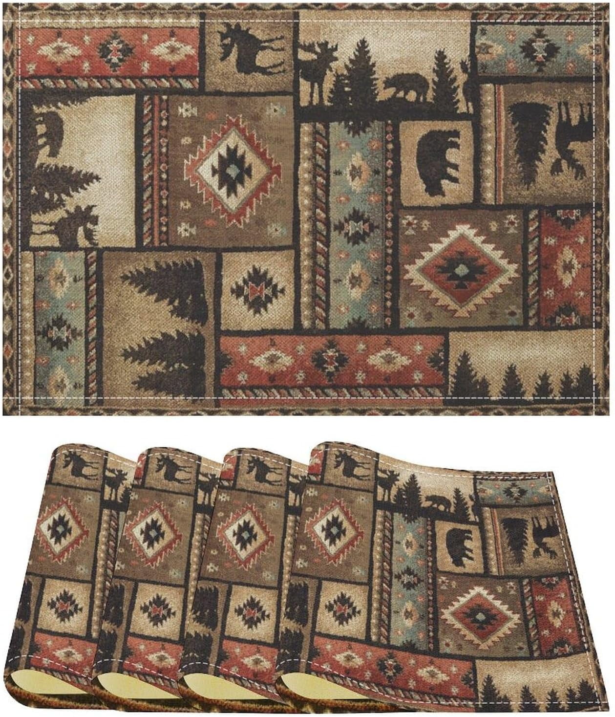 Rustic Cabin Placemats Set of 4,Vintage Lodge Bear Deer Farmhouse ...