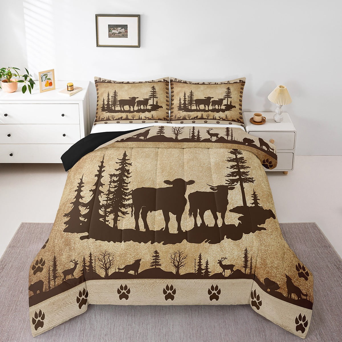 Rustic Cabin Queen Comforter Set,Kawaii Sheep Farm Animals Bedding Set ...