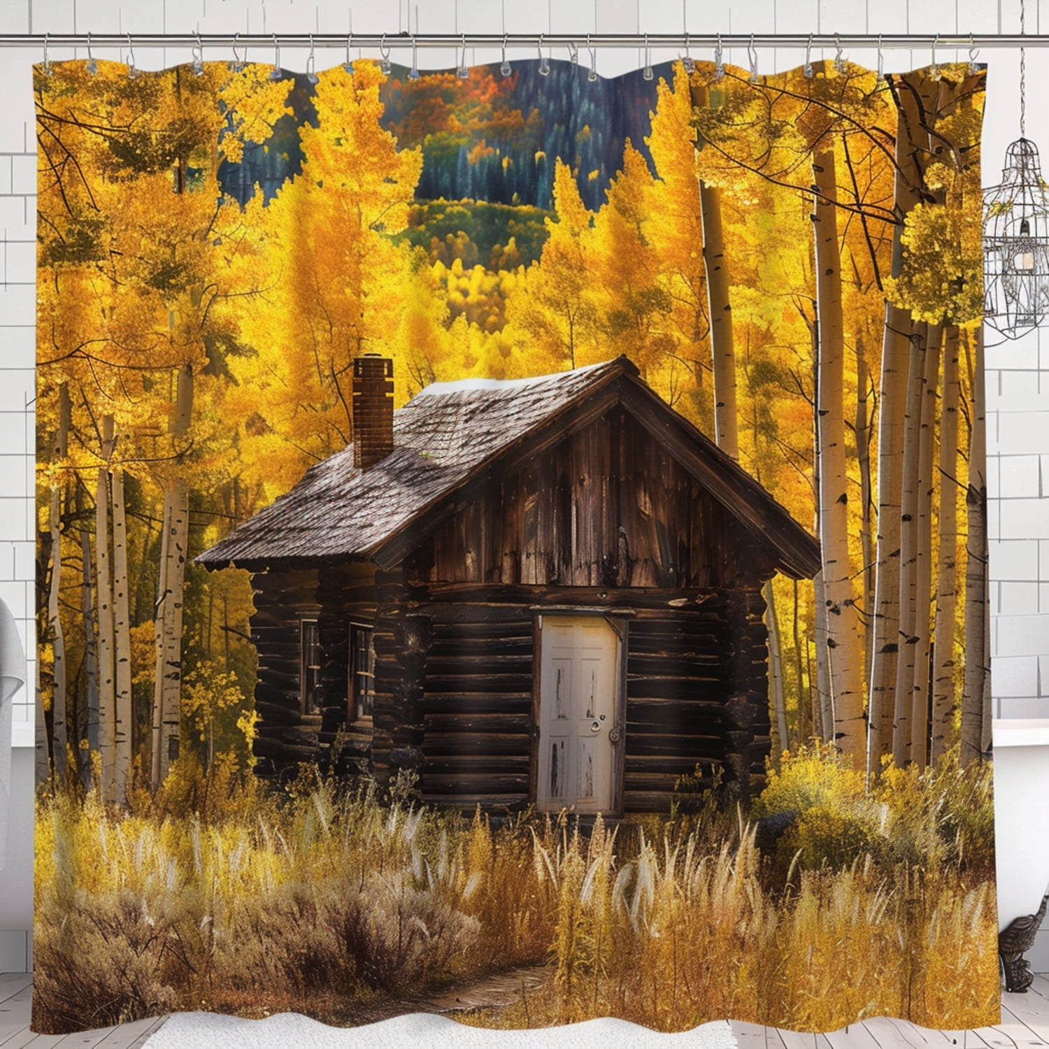 Rustic Cabin Retreat: Autumn Aspen Shower Curtain for Cozy Bathroom ...