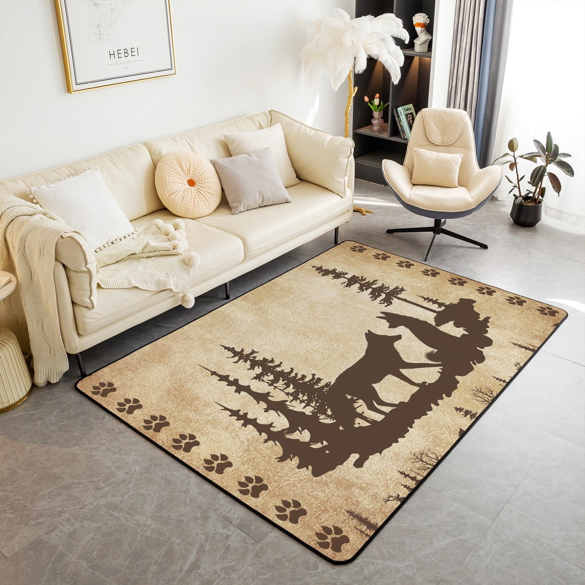 Rustic Cabin Rug 4'11"x 6'6",Fox Animals Wildlife Hunting Theme Area ...