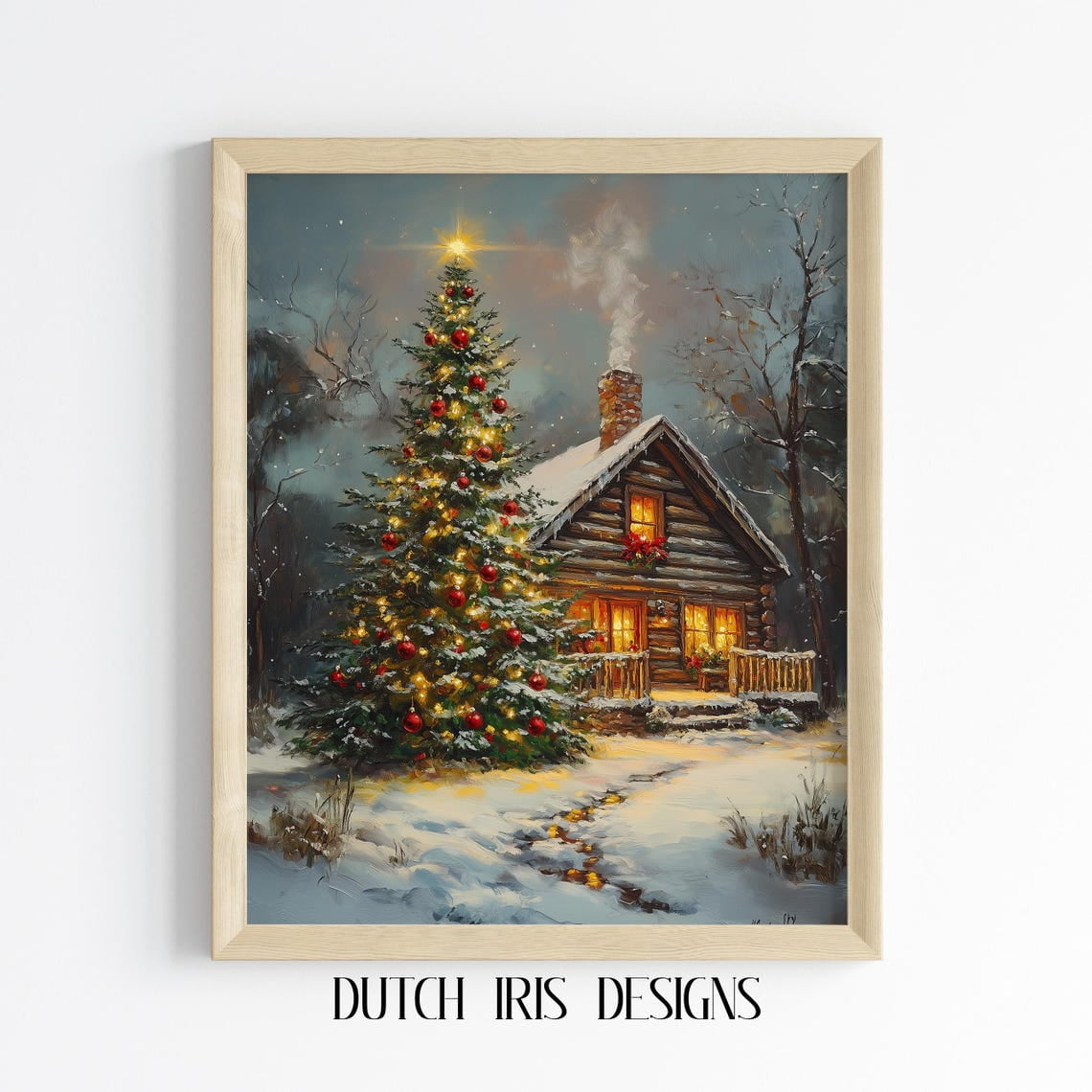 Rustic Cabin Scene, Winter Wonderland With Decorated Tree, Cozy Cottage ...