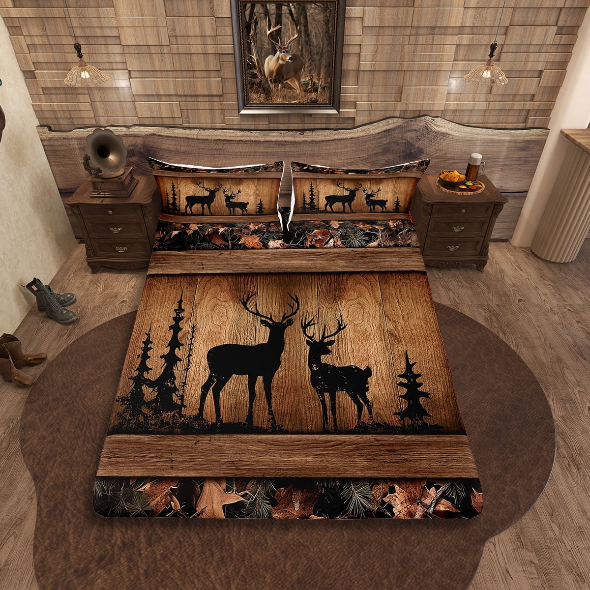 Rustic Cabin Sheet Set Camo Hunting Deer Bed Sheets Queen Farmhouse ...