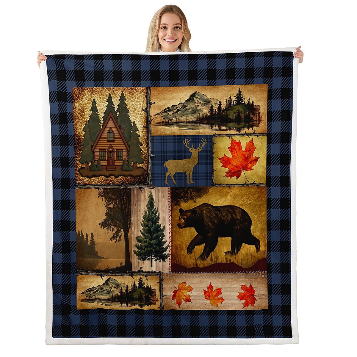 Rustic Cabin Throw Blanket 30X40,Christmas Hunting Deer Bear Animals ...