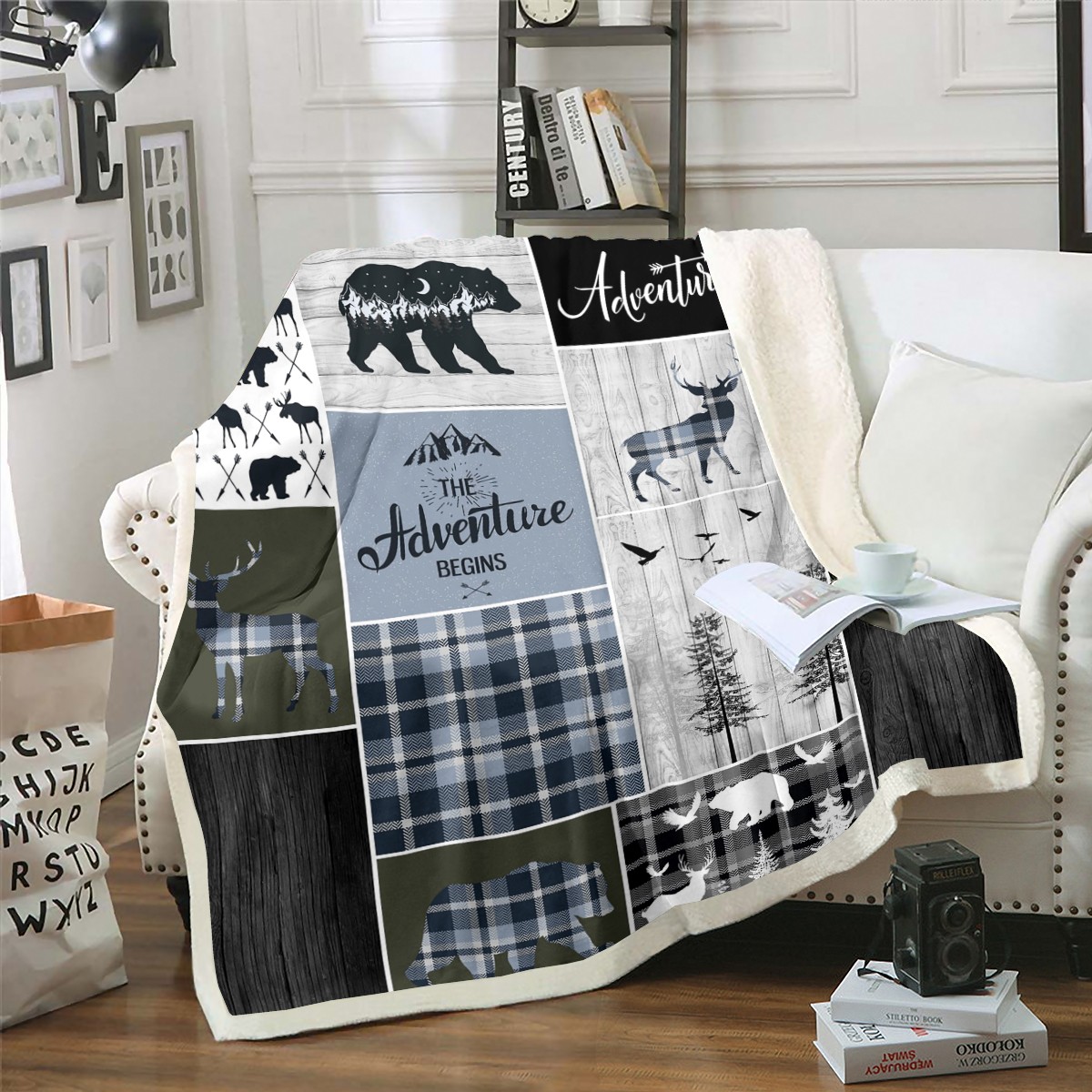 Rustic Cabin Throw Blanket Bedroom, Bear Deer Fleece Blanket Throw Size ...