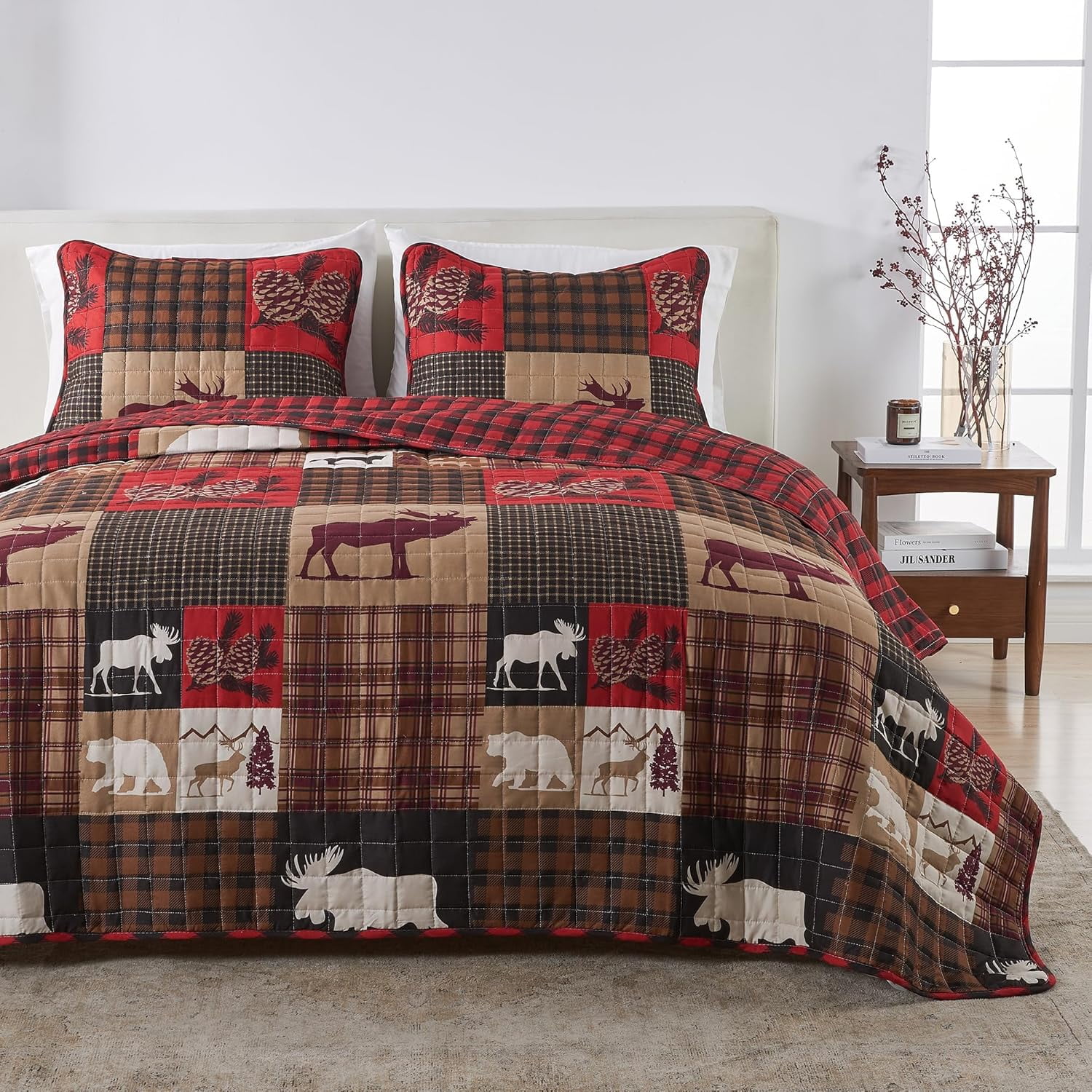 Rustic Cabin Twin Size Quilt Set with Shams - All-Season, Lightweight ...