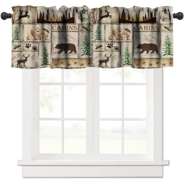 Rustic Cabin Valance Curtain, Lake Country Lodge Bear Deer Forest ...