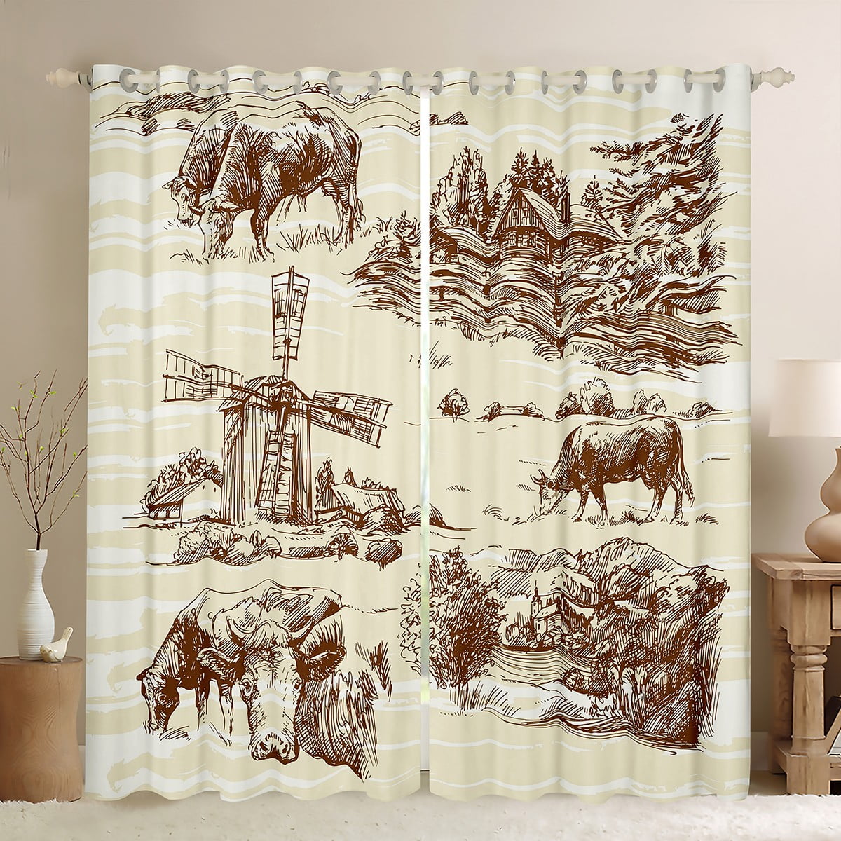Rustic Cabin Window Curtains 42"Wx90"L Western Farm Cow Curtains ...