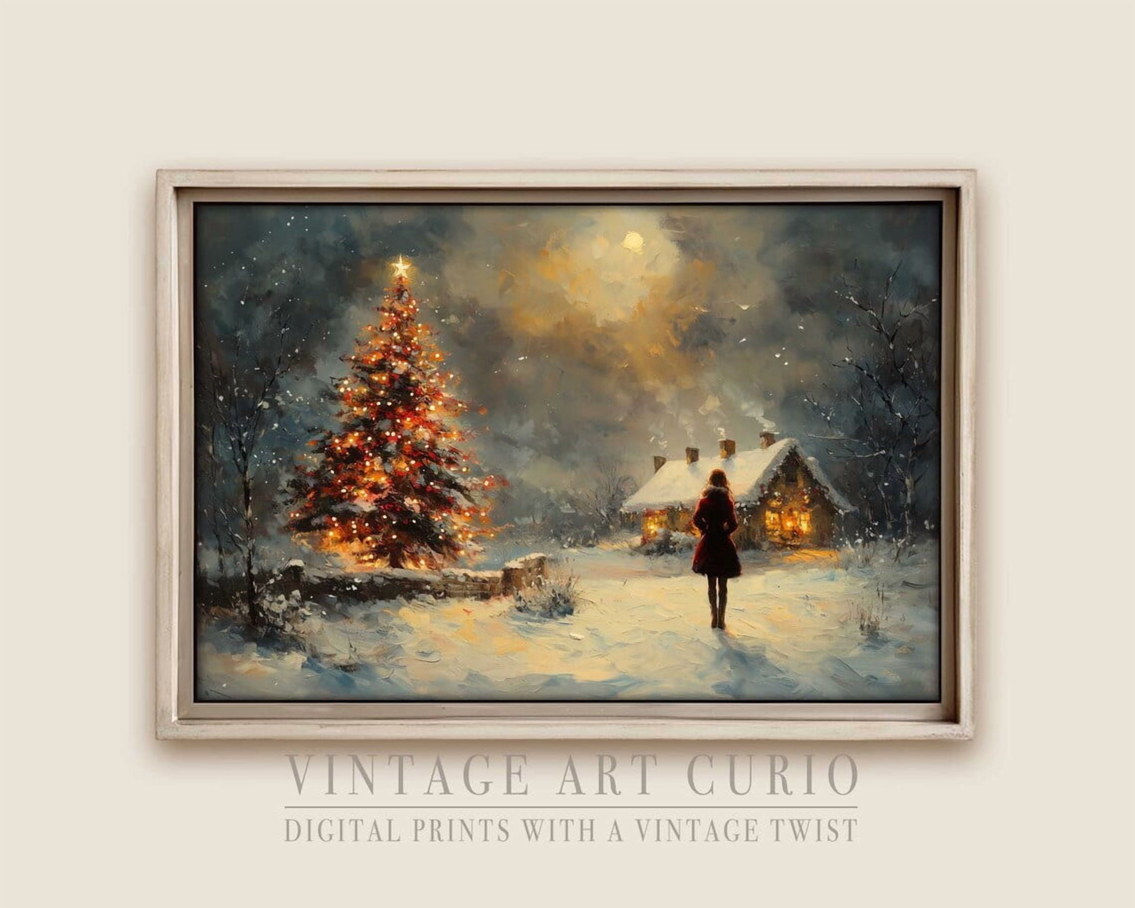 Rustic Cabin Winter Scene, Vintage, Elegant Winter Decor, Moody Dark ...