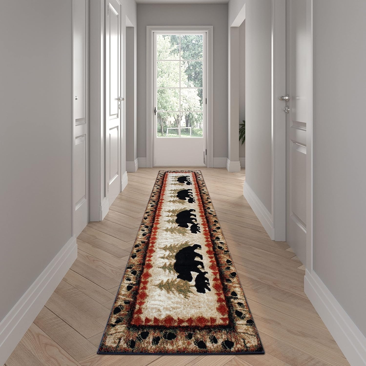 Rustic Cabin or Themed Rug - Bear and Cub Design with Trees - 2'x7 ...