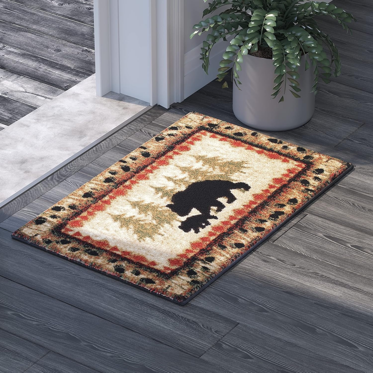 Rustic Cabin or Themed Rug - Bear and Cub Design with Trees - 2'x7 ...