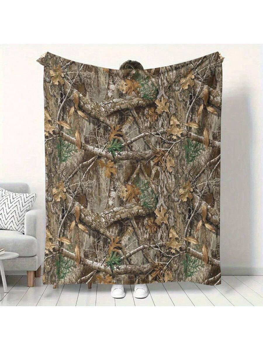 Rustic Camouflage Flannel Throw Blanket - Forest Foliage Tree ...