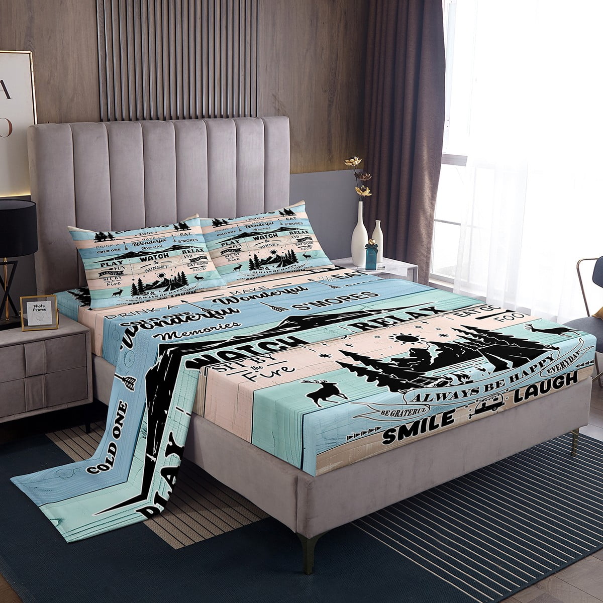 Rustic Camper Bed Sheets Set for Cabin Lodge,Farm Style Happy Camping ...