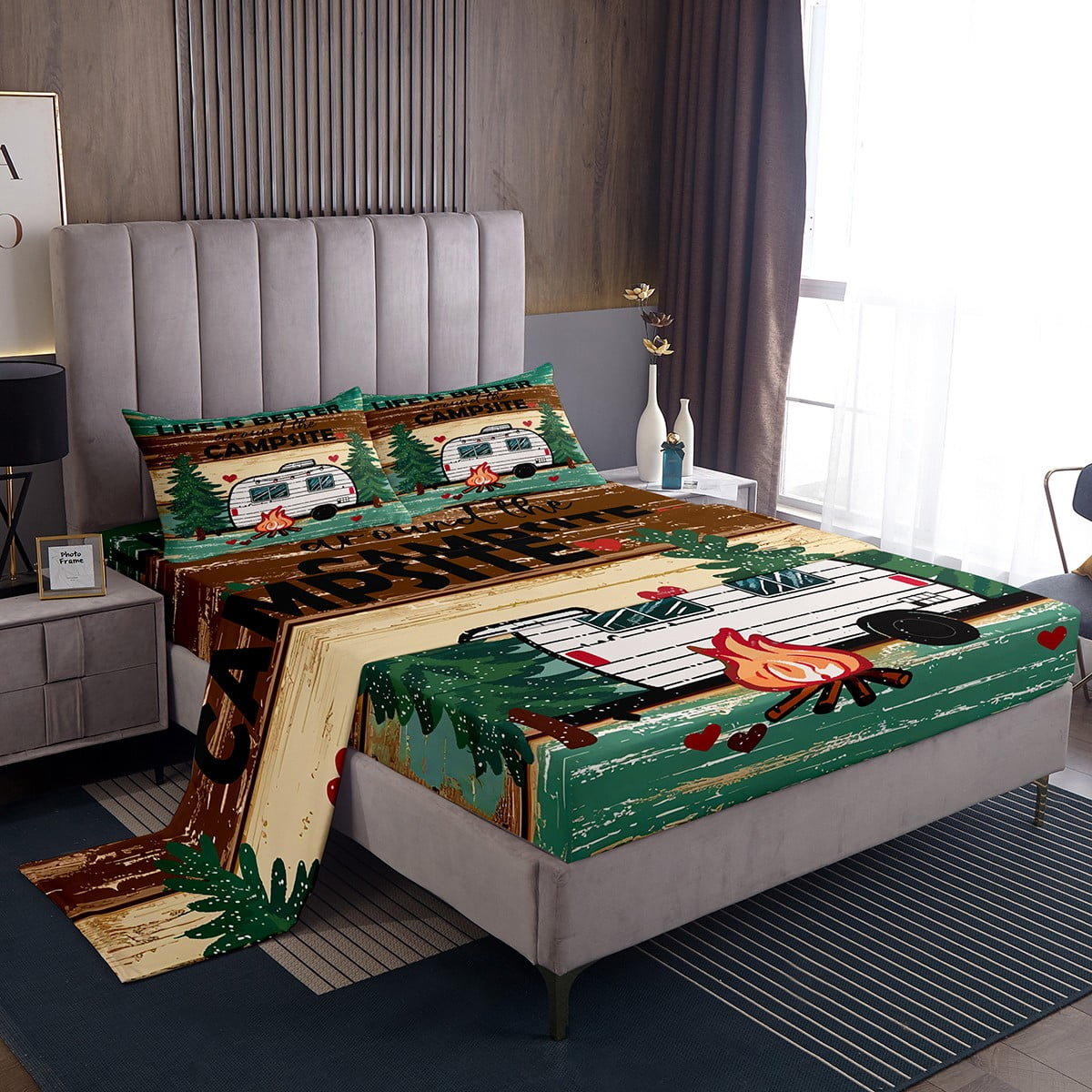 Rustic Camper Bed Sheets Set Full Rv Decorations For Inside,Happy ...