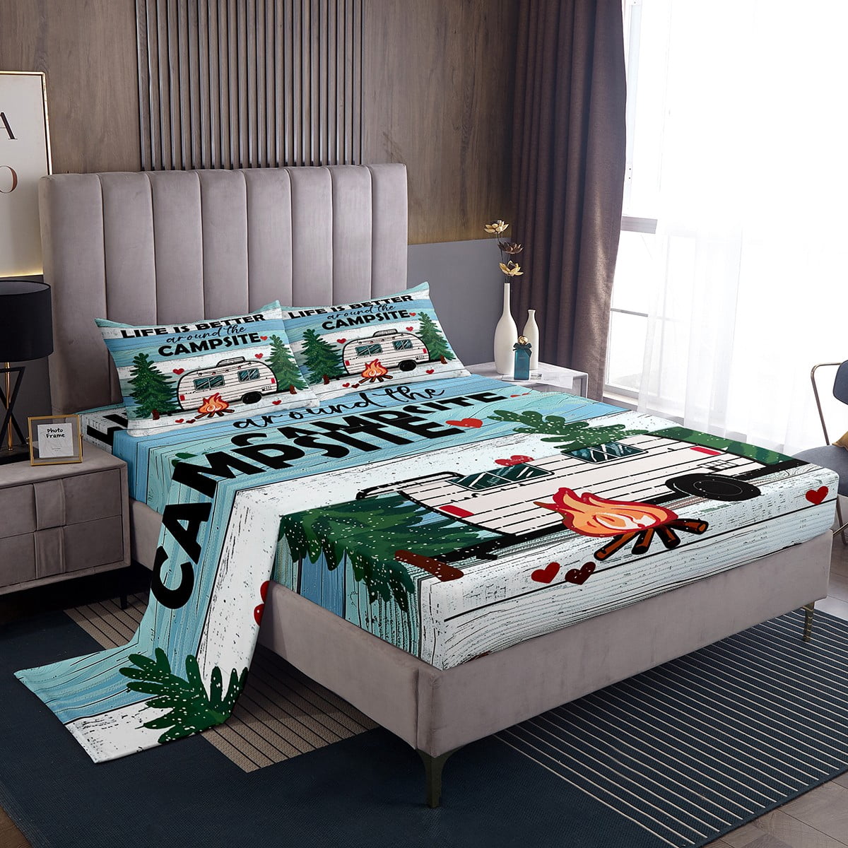 Rustic Camper Bed Sheets Set RV Decorations For Inside,Happy Camping ...