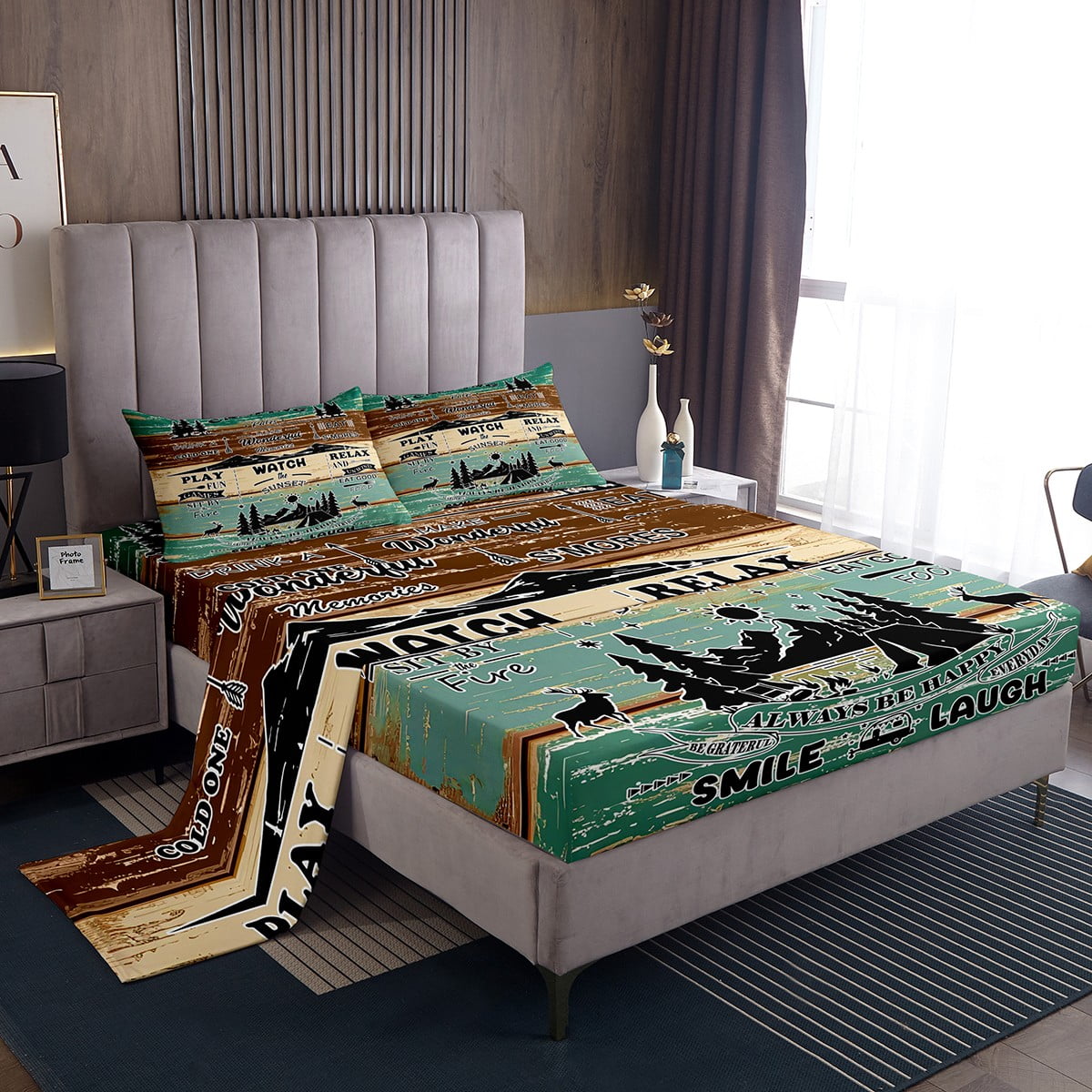 Rustic Camper Bed Sheets Set Twin,Happy Camping Sheet Set for Cabin ...