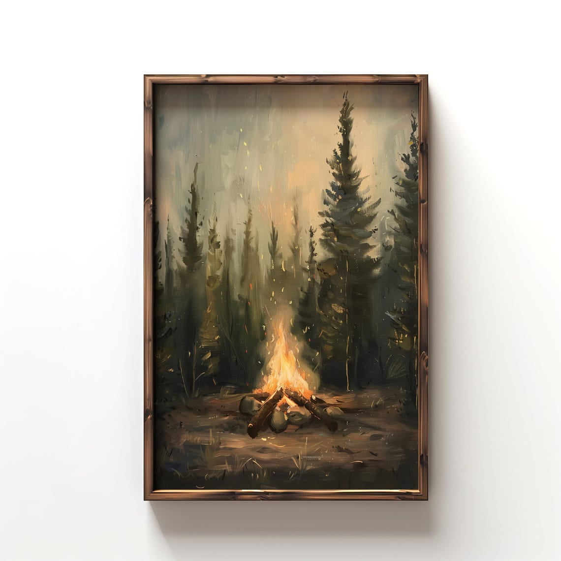 Rustic Campfire Poster Moody Forest Wall Art Pine Tree Print Camping ...