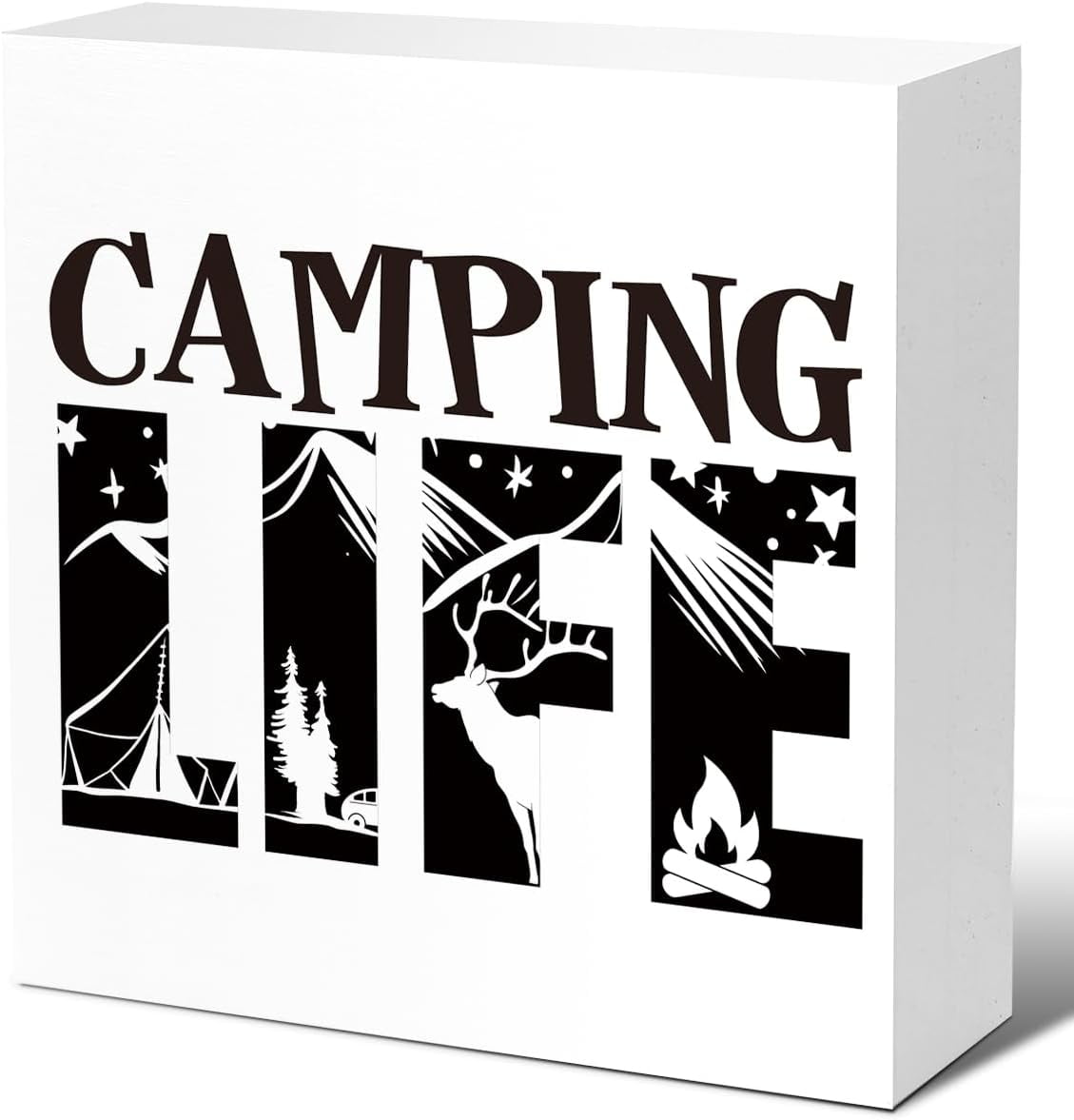 Rustic Camping Life Camping Wood Blocks Sign,Camping Desk Decor ...