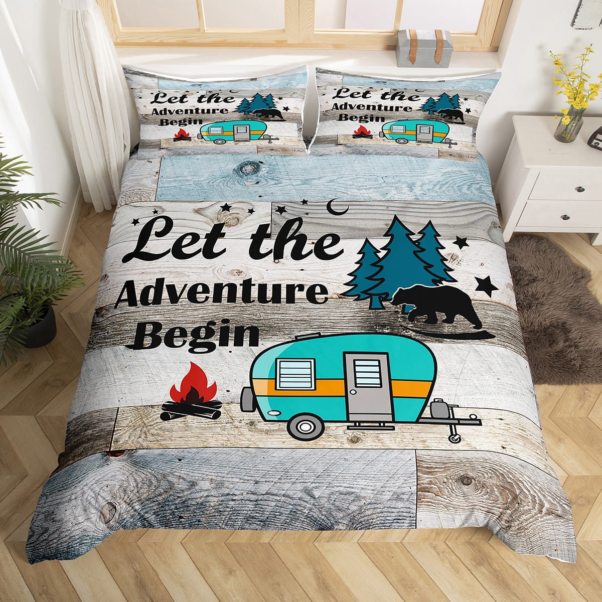 Rustic Camping Theme Bedding Set For Rv Bunks Queen, Country Farmhouse ...