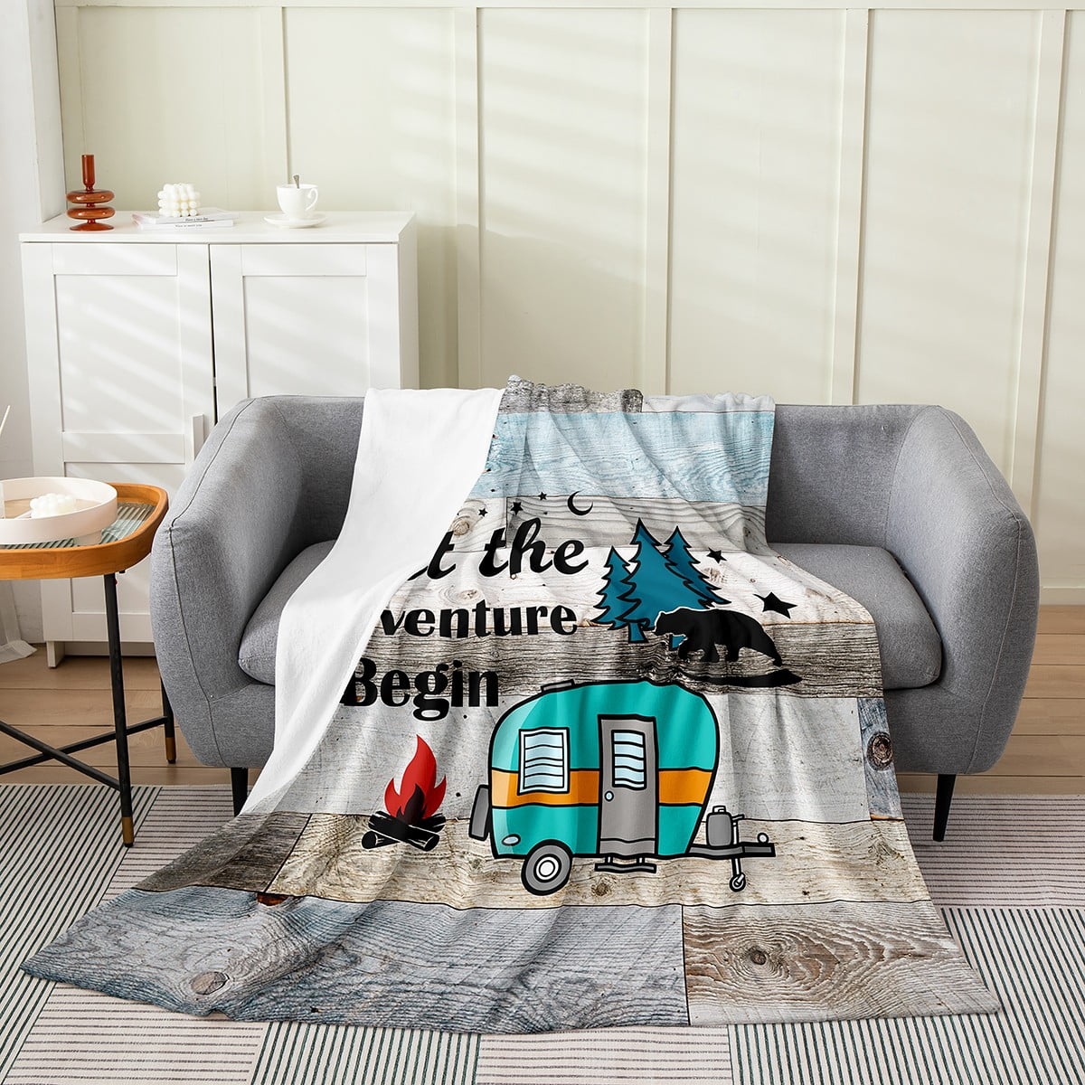 Rustic Camping Theme Flannel Fleece Blanket for Living Room Bedroom ...