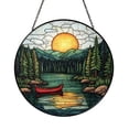 Rustic Canoe Lake Stained Glass Suncatcher, Decorative Window Hanging ...
