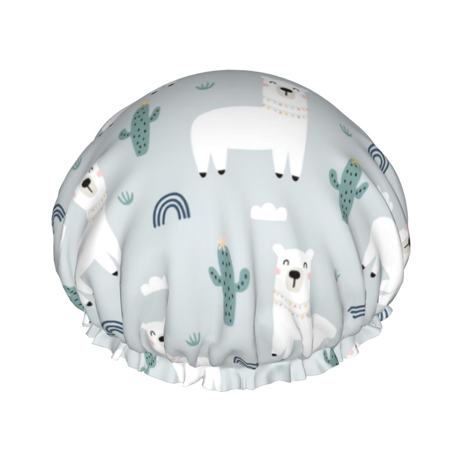 Rustic Cartoon Cute Alpaca Cactus Shower Cap, Reusable Bath Hair Hat ...