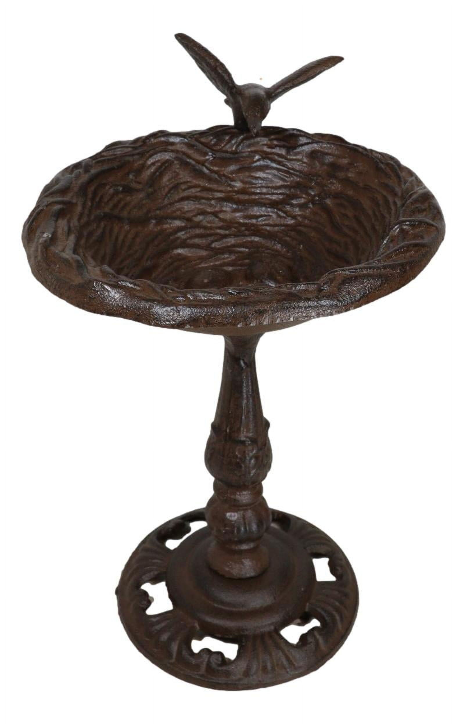 Rustic Cast Iron Hummingbird Hovering Over Nest Garden Bird Feeder Bath ...