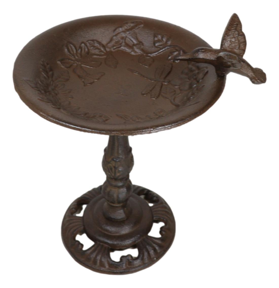 Rustic Cast Iron Hummingbird On Flower Dish Garden Bird Feeder Bath 10. ...