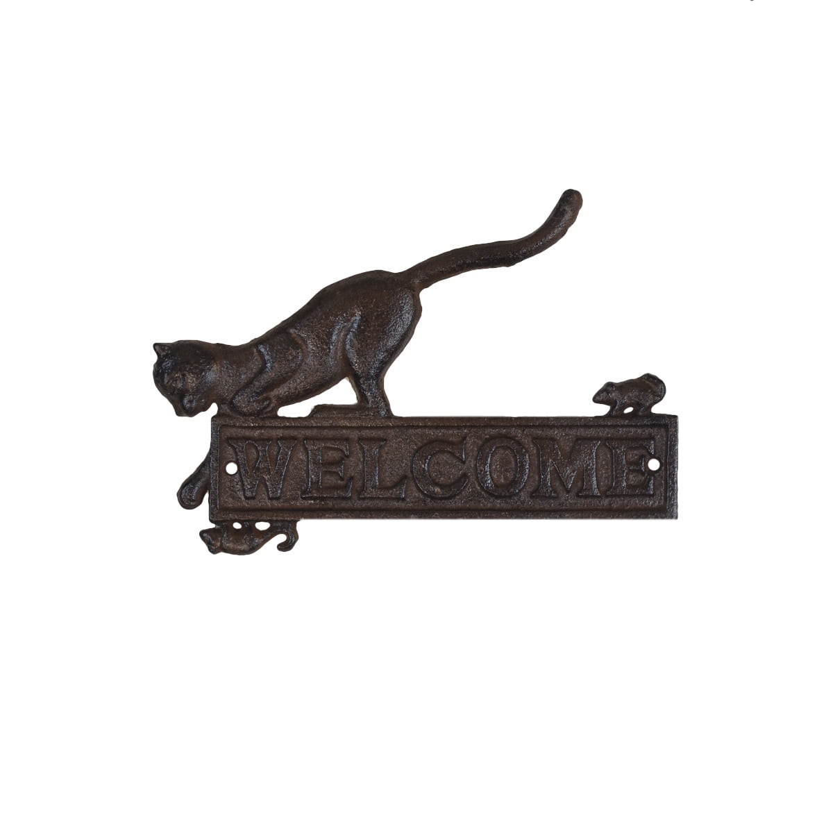 Rustic Cast Iron Welcome Cat Mouse Farmhouse Mice Wall Sign Cute Front ...