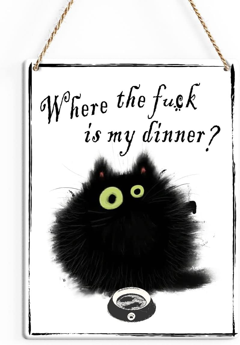 Rustic Cat Lovers Wood Decor Sign, Black Cat Wood Sign 8" x 10" Hanging ...