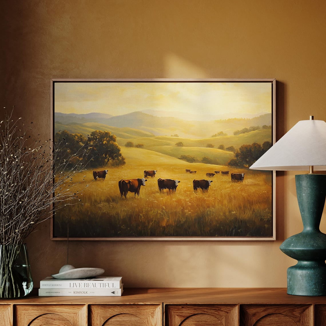 Rustic Cattle Ranch Landscape Art – Western Farmhouse Wall Decor ...