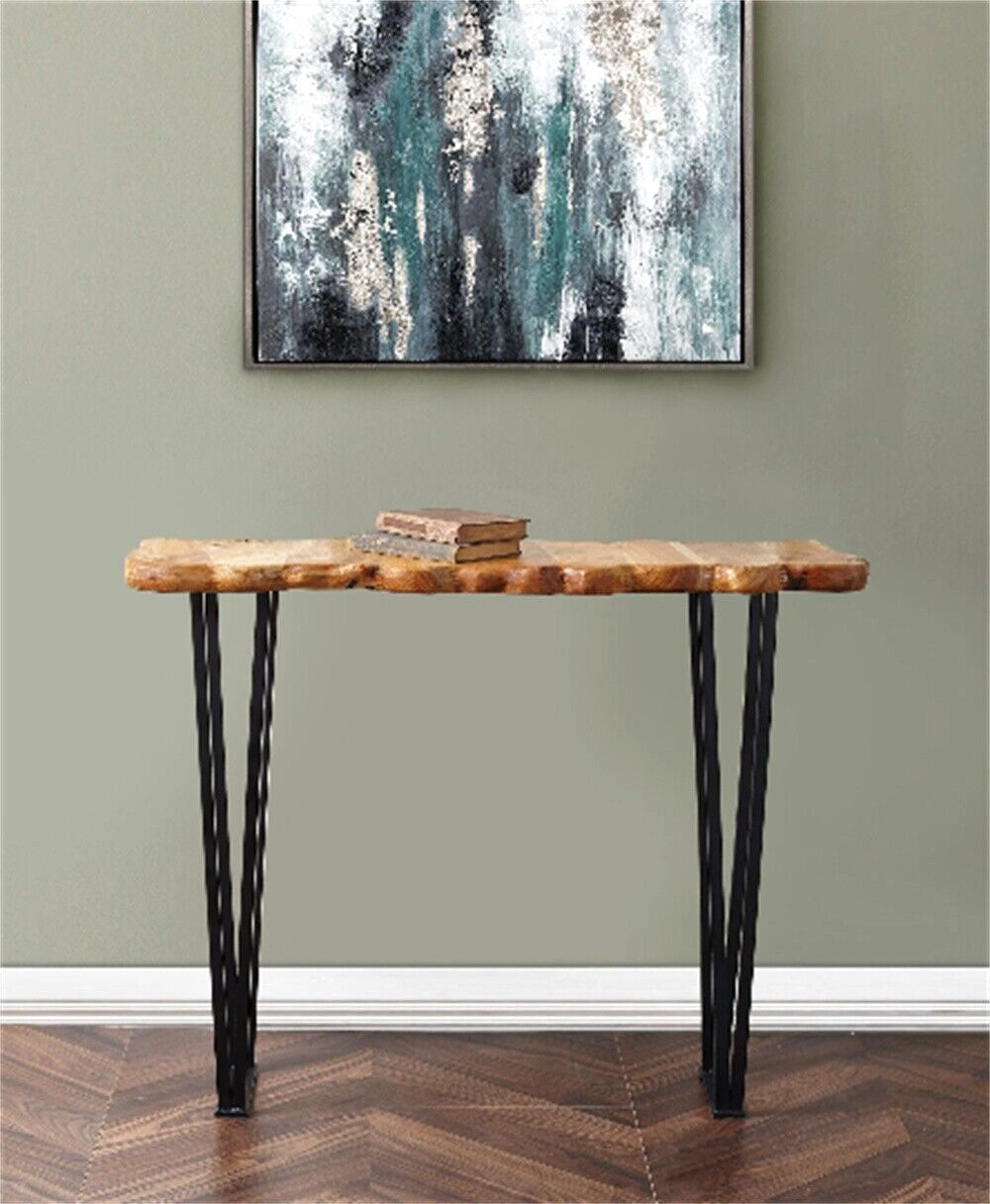 Rustic Cedar Wood Live Edge Console Table with Iron Legs 14 x 43 x31" H ...