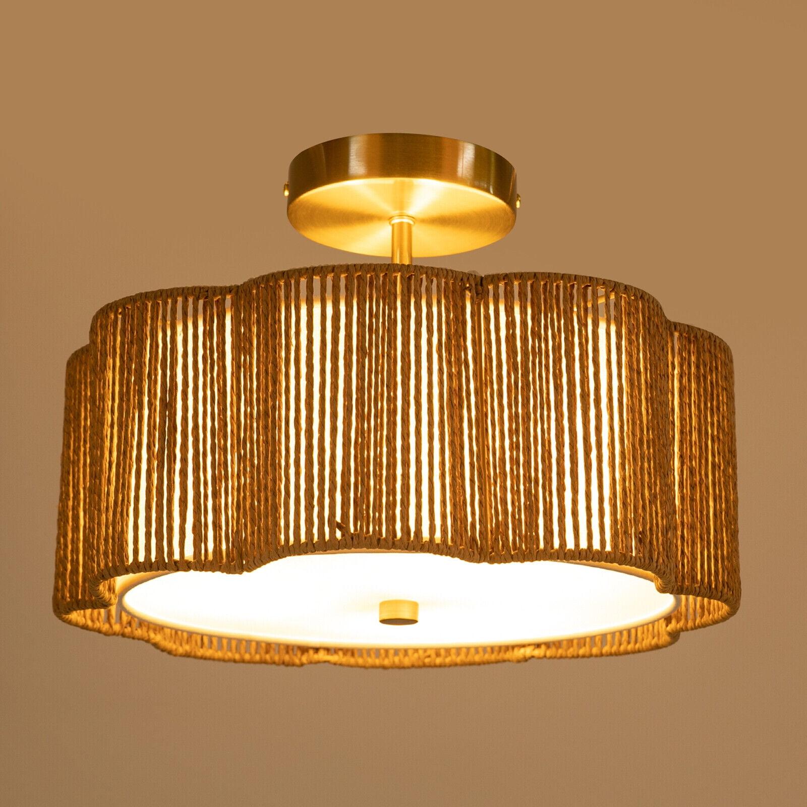 Rustic Ceiling Mount Rattan Light Flush Mount Chandelier Ceiling Light ...