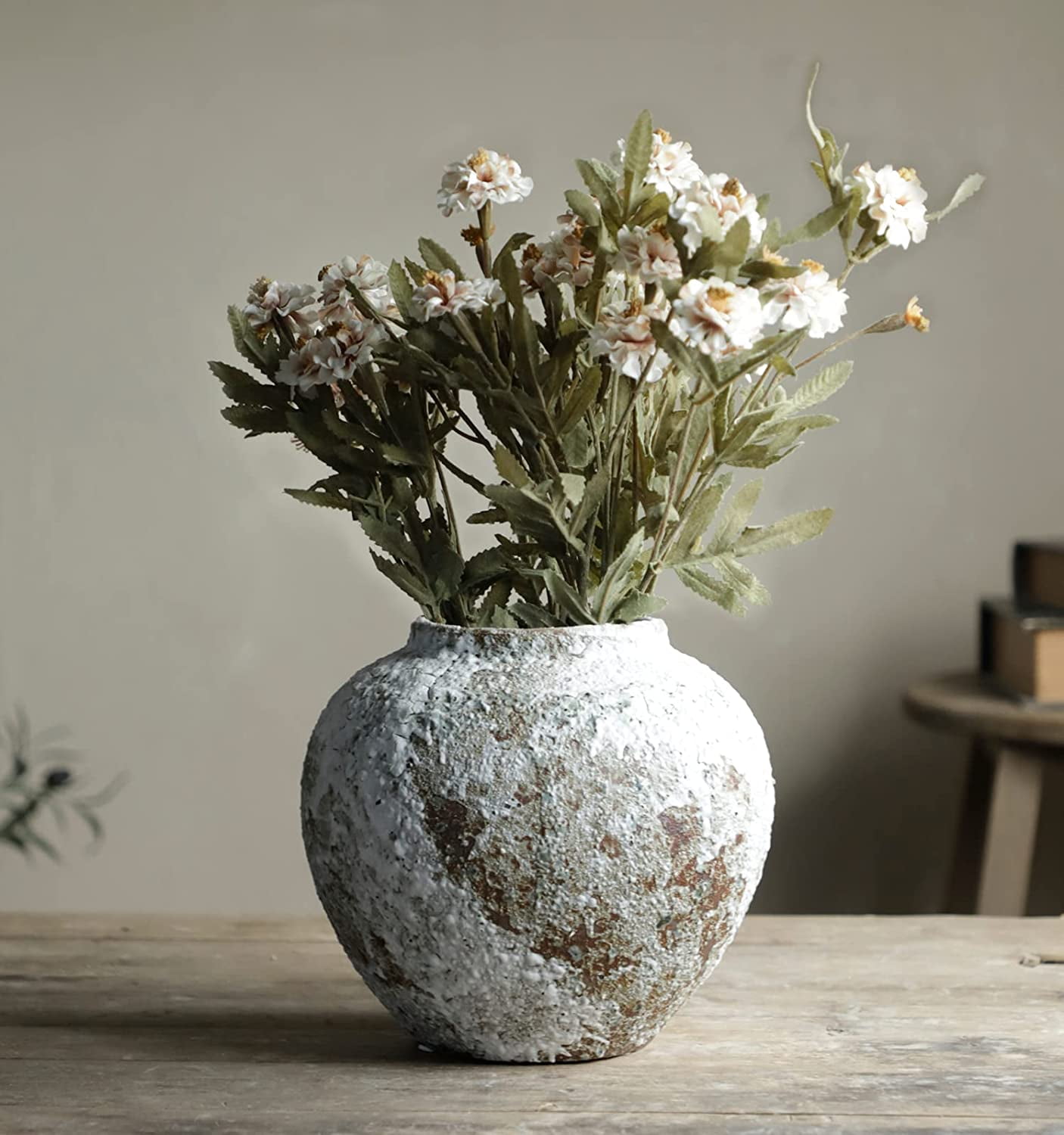 Rustic Ceramic Circular Flower Vase, Vintage Floor Tall Vases Farmhouse ...
