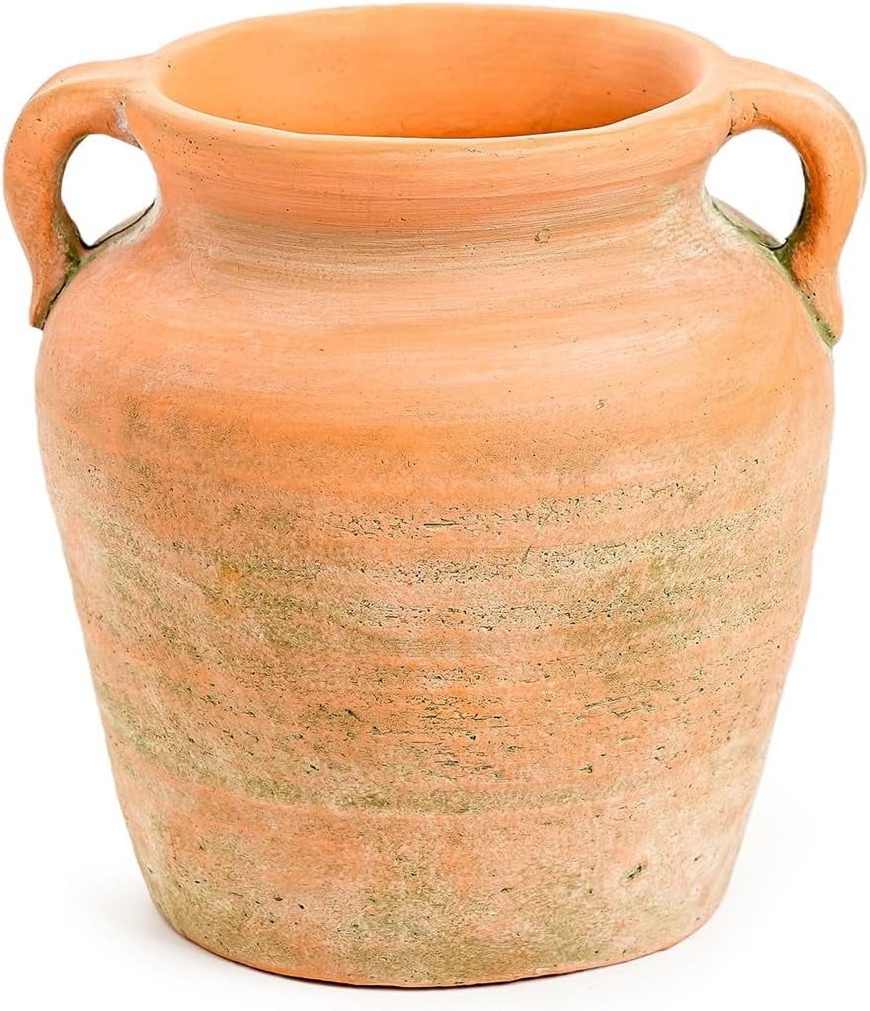 Rustic Ceramic Flower Vase with Handles, Decorative Pottery Vase 7 Inch ...