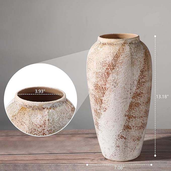 Rustic Ceramic Vase Vintage Circular Flower Vase Floor Tall Vases ...