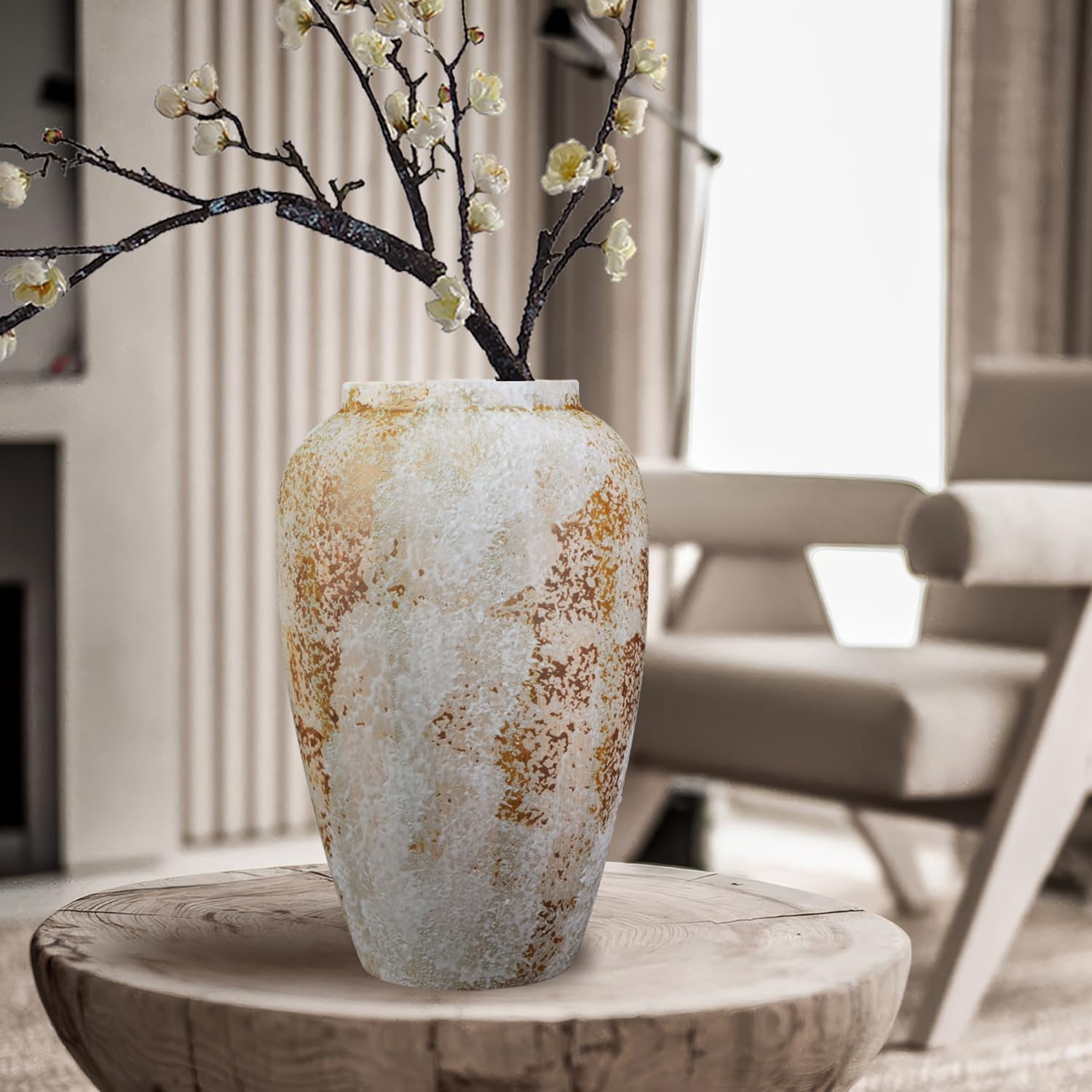 Rustic Ceramic White Vase Pottery Terracotta Vase,13.4 Inch Vintage ...