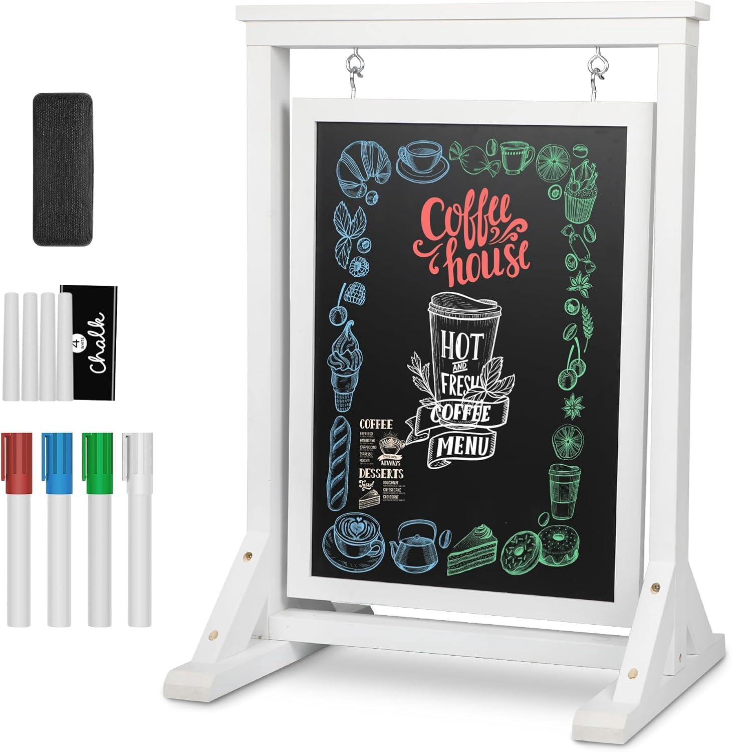 Rustic Chalkboard Sign, Magnetic Swinging A-Frame Chalk Board, Double ...