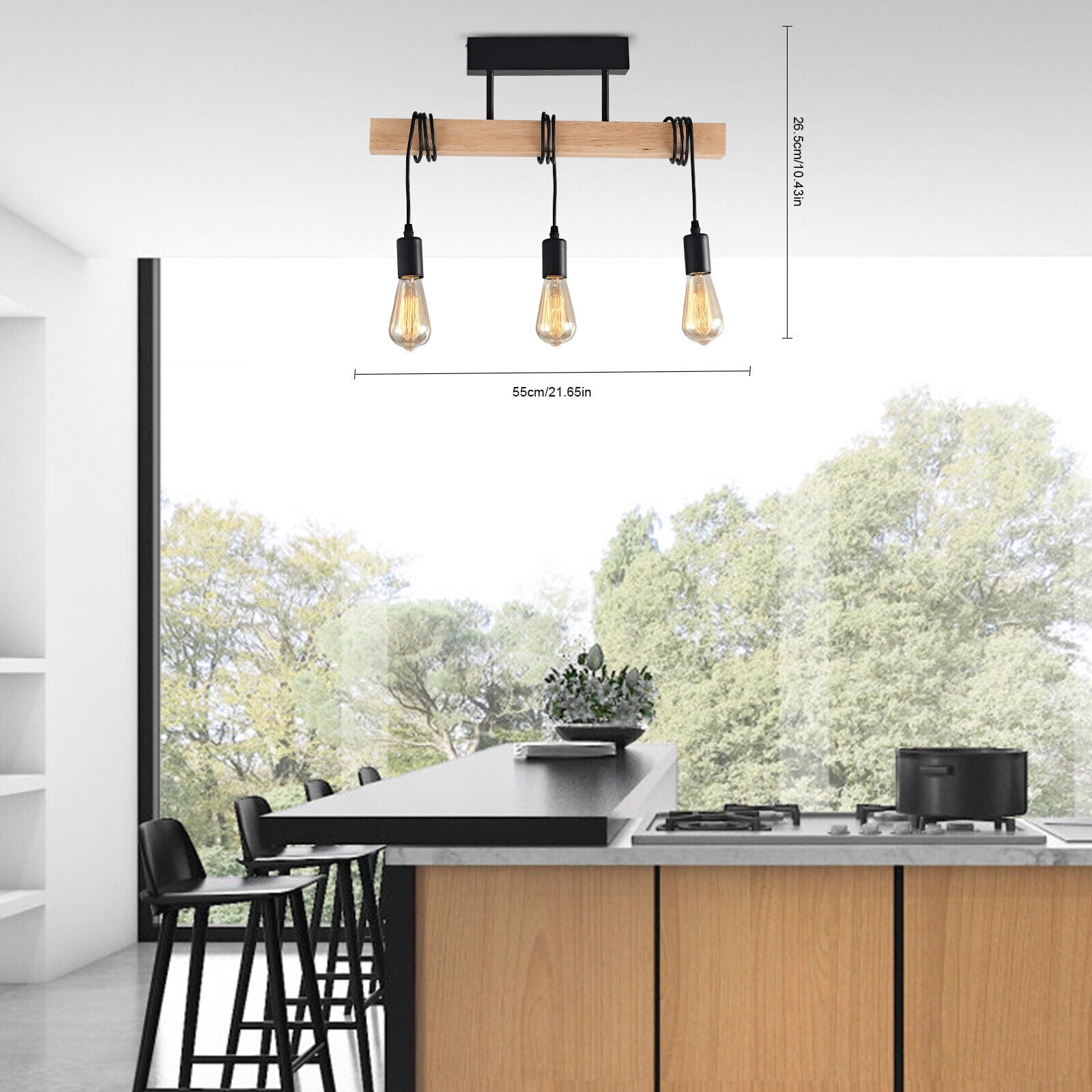 Rustic Chandelier Adjustable Height Fixtures Kitchen Island Light Wood ...