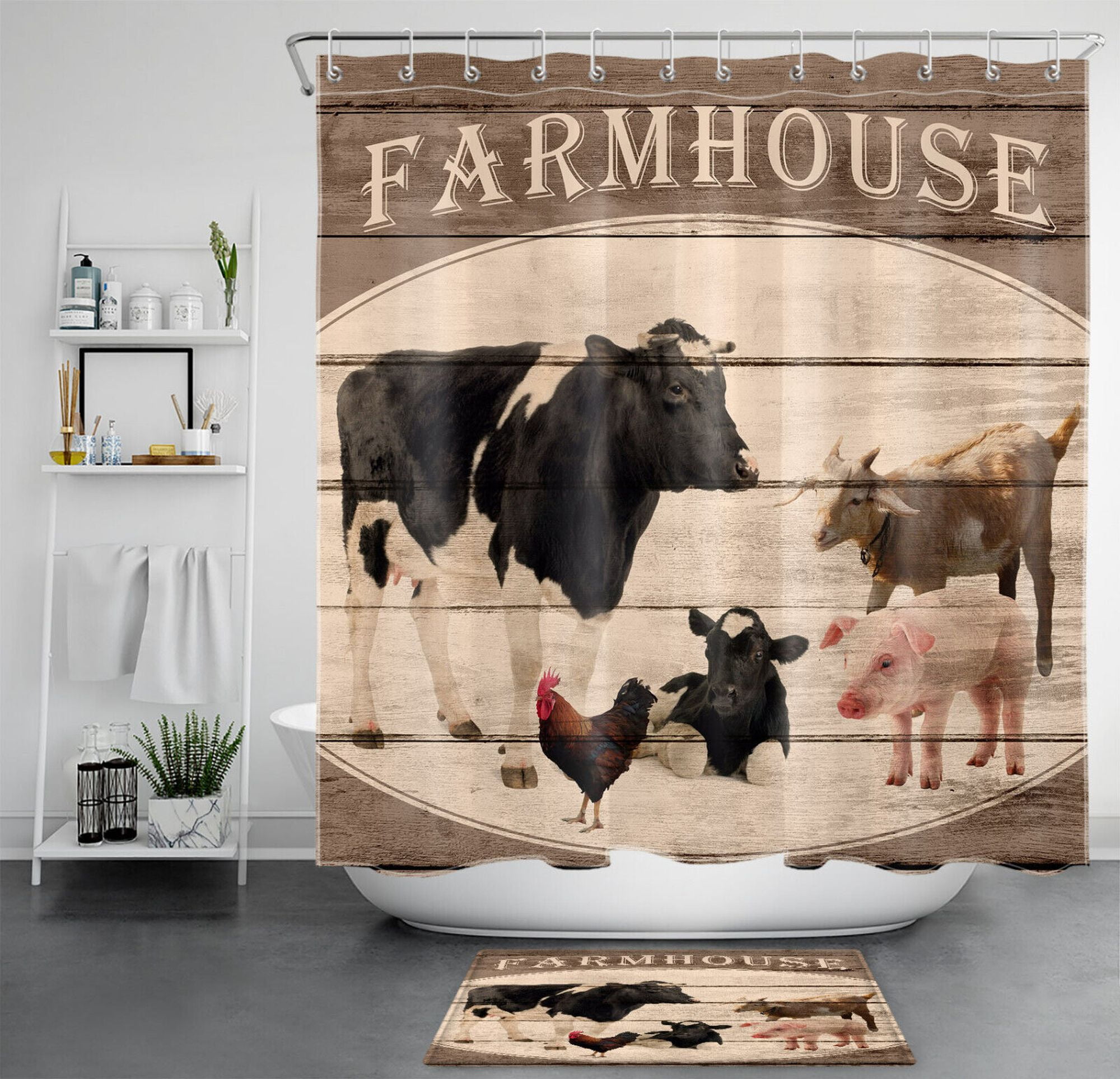 Rustic Charm: Vintage Cow Shower Curtain for Farmhouse-Inspired ...