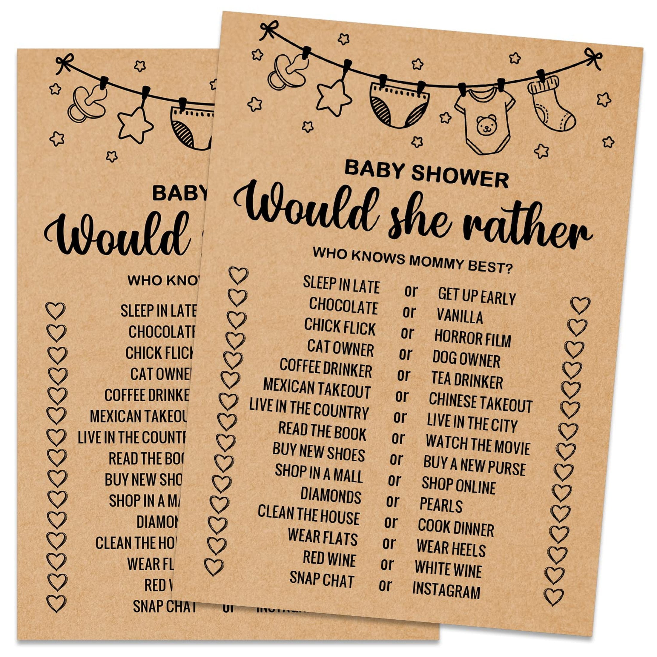 Rustic Charm Would You Rather Game Cards for Bridal Showers and ...