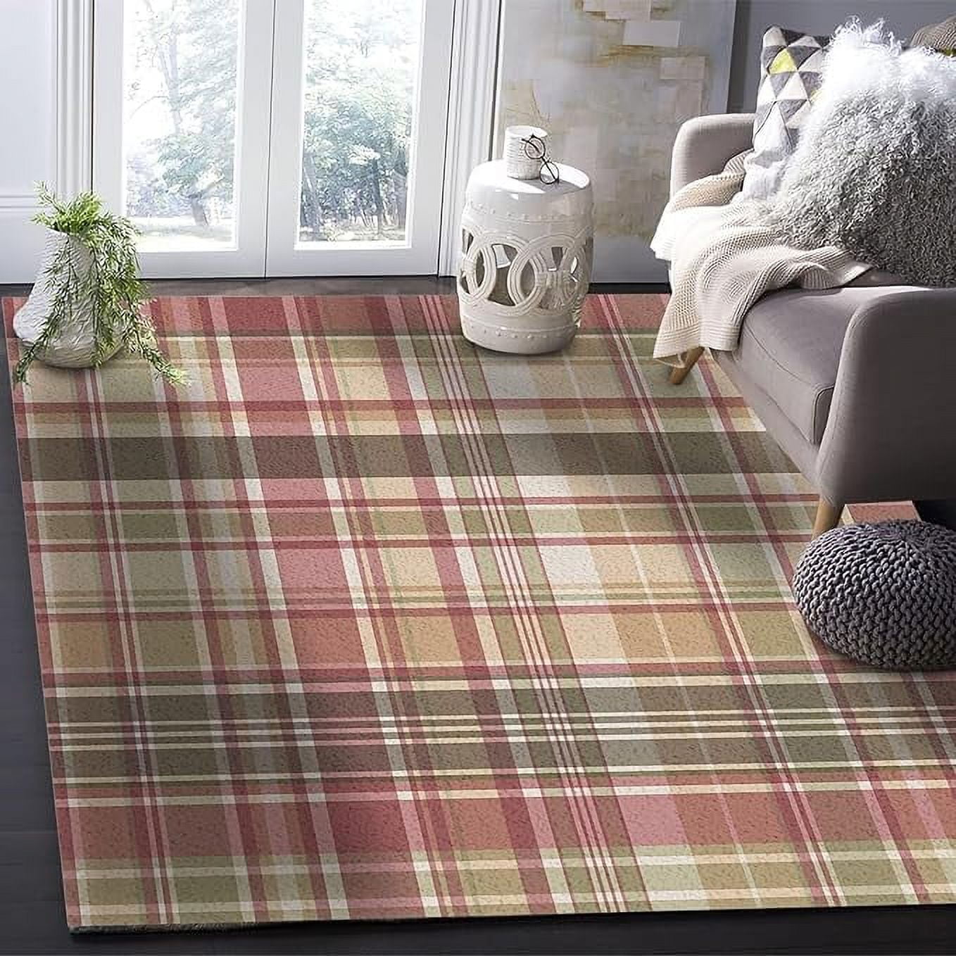 Rustic Check Area Rug For Living Room Bedroom, Tartan Pattern Carpet ...