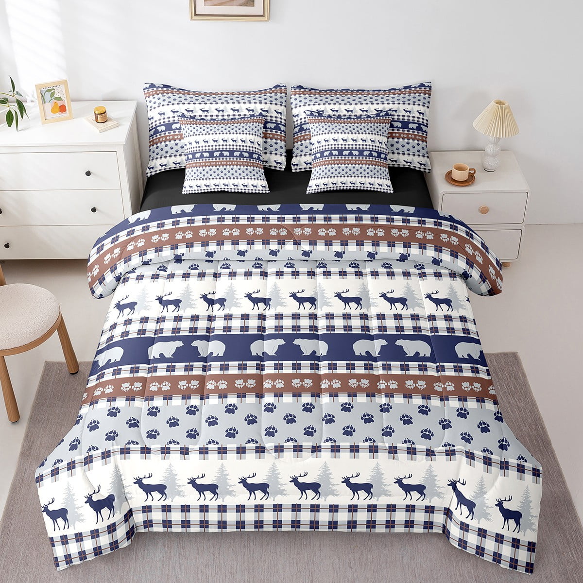 Rustic Checkered Buffalo Plaid Bed in a Bag King,Bear Deer Hunting ...