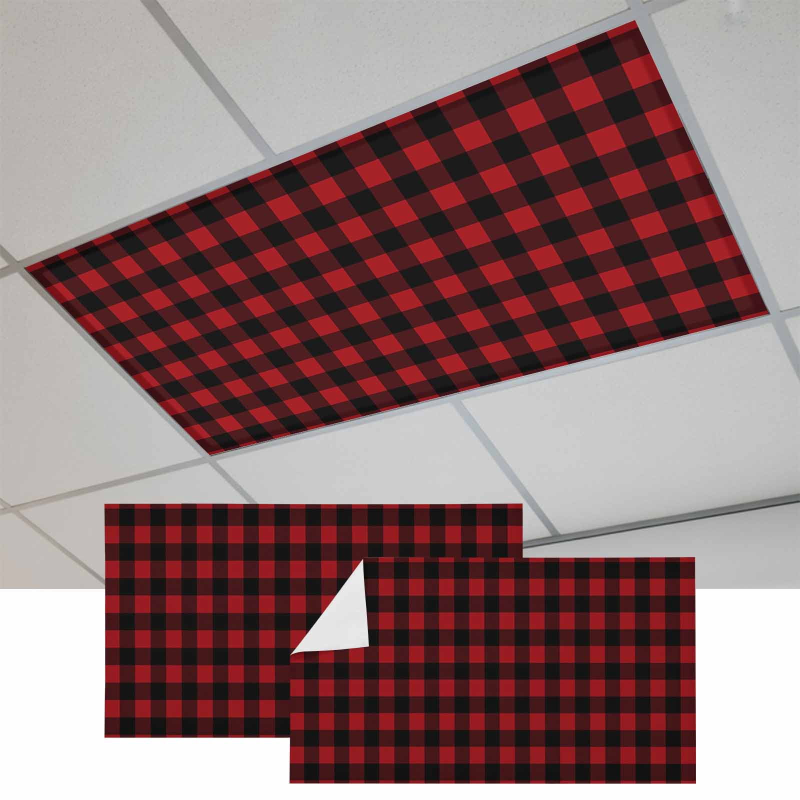 Rustic Checkered Fluorescent Light Covers, Black Red Buffalo Plaid ...