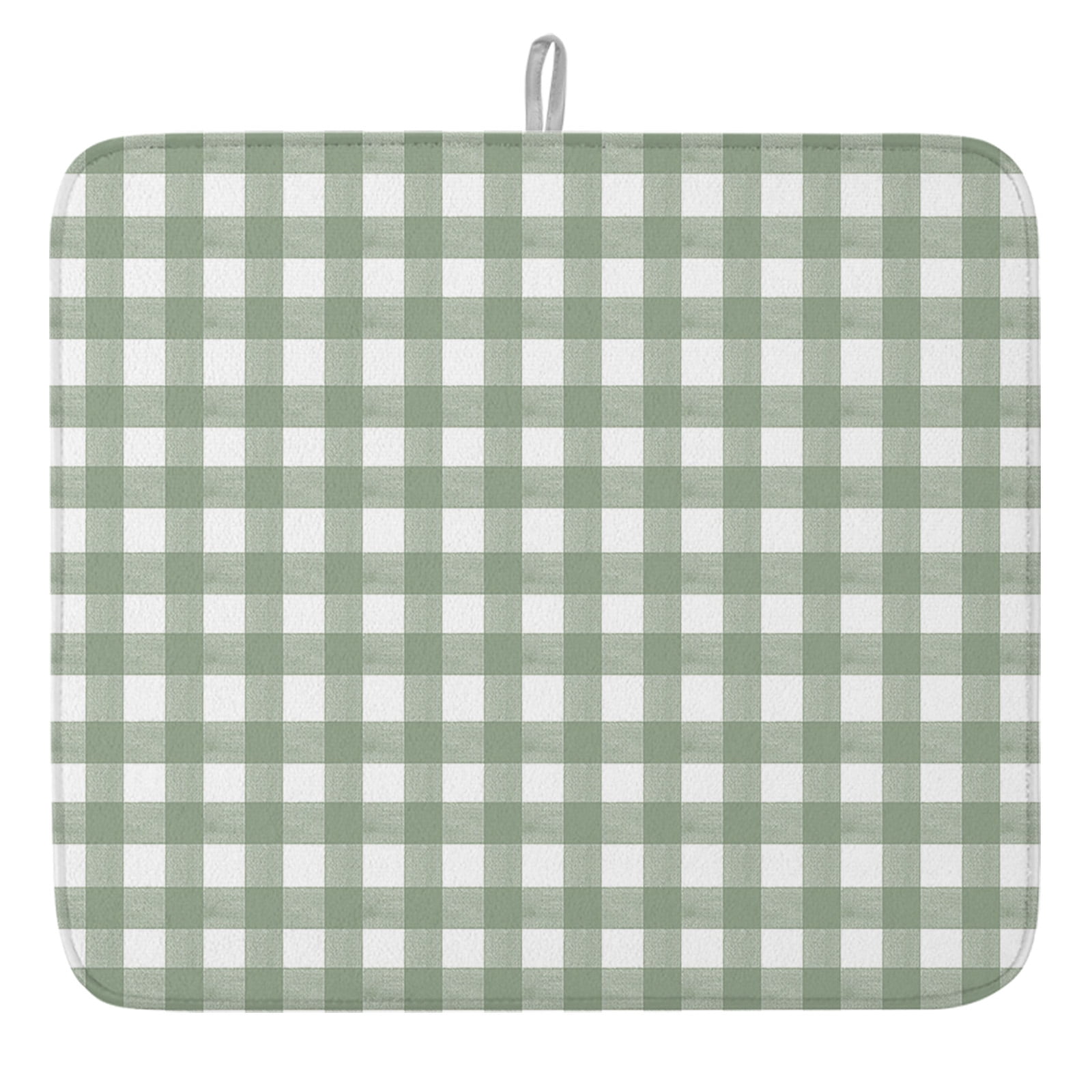 Rustic Checkered Plaid Dish Drying Mat, Sage Green Absorbent Dish ...
