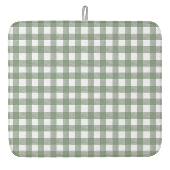 Rustic Checkered Plaid Dish Drying Mat, Sage Green Absorbent Dish ...