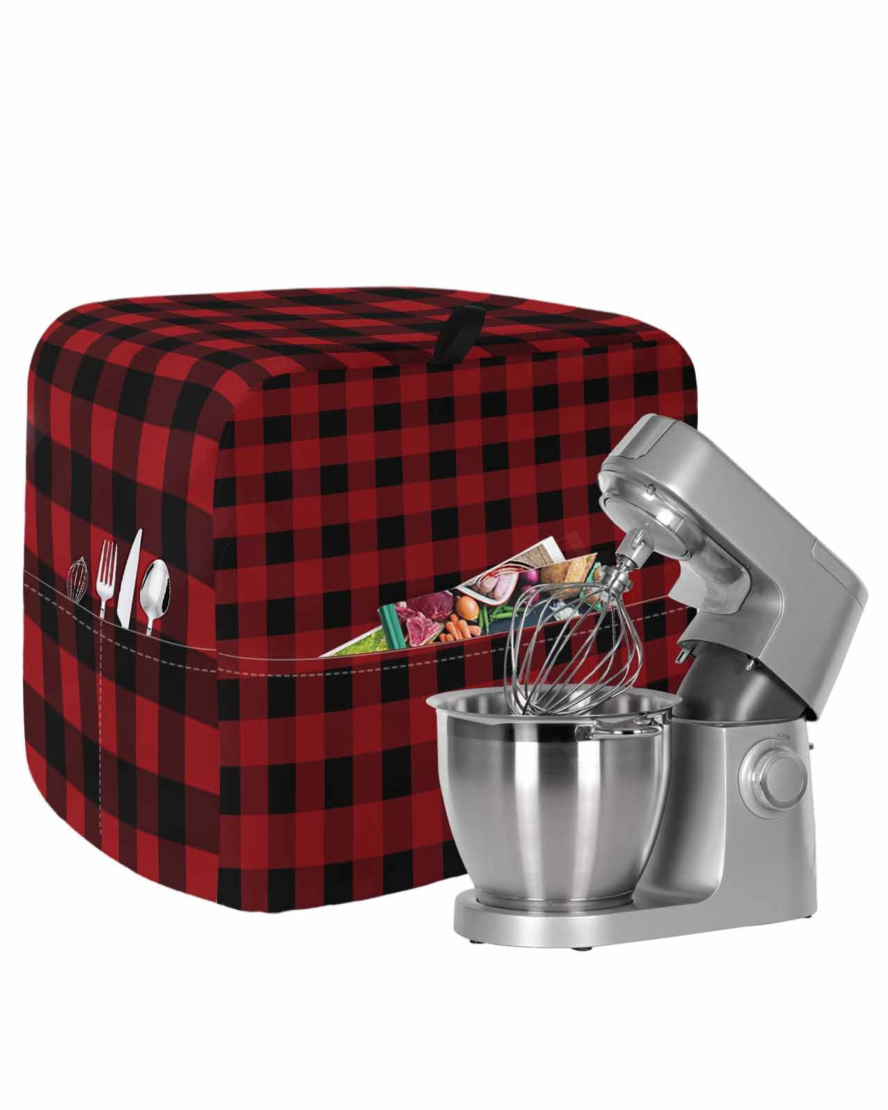 Rustic Checkered Stand Mixer Dust Cover with Storage Pocket & Handles ...